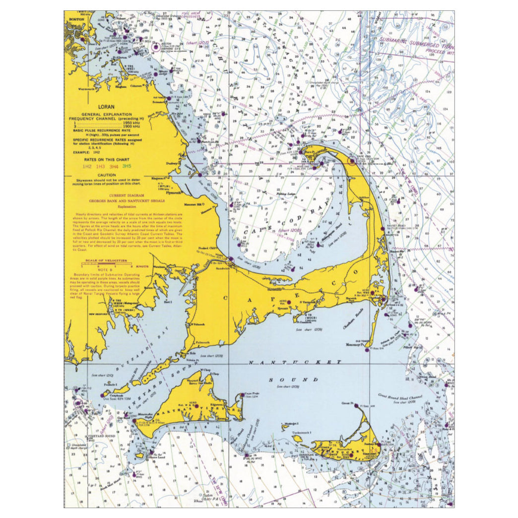 Cape Cod Bay, Mass Bay & Nantucket Sound Nautical Chart Print – Fridgedoor