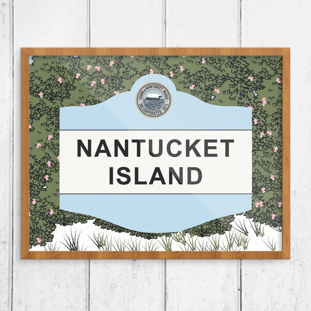 Nantucket Island Classic Sign and Rosa Rugosa Beach Rose Print – Fridgedoor