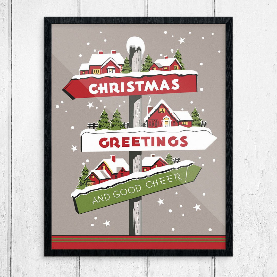 Christmas Greetings & Holiday Cheer! Sign Post Print – Fridgedoor