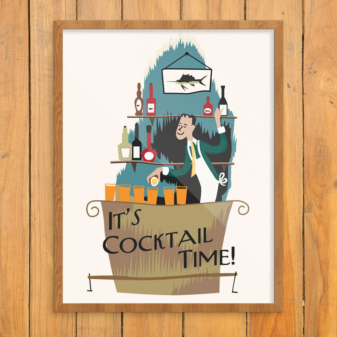 It's Cocktail Time! Mid-Century Bartender Print – Fridgedoor
