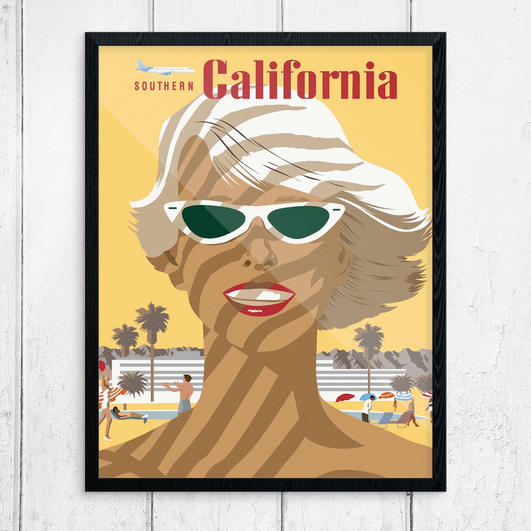 Sunny Southern California Sunbather Travel Poster – Fridgedoor